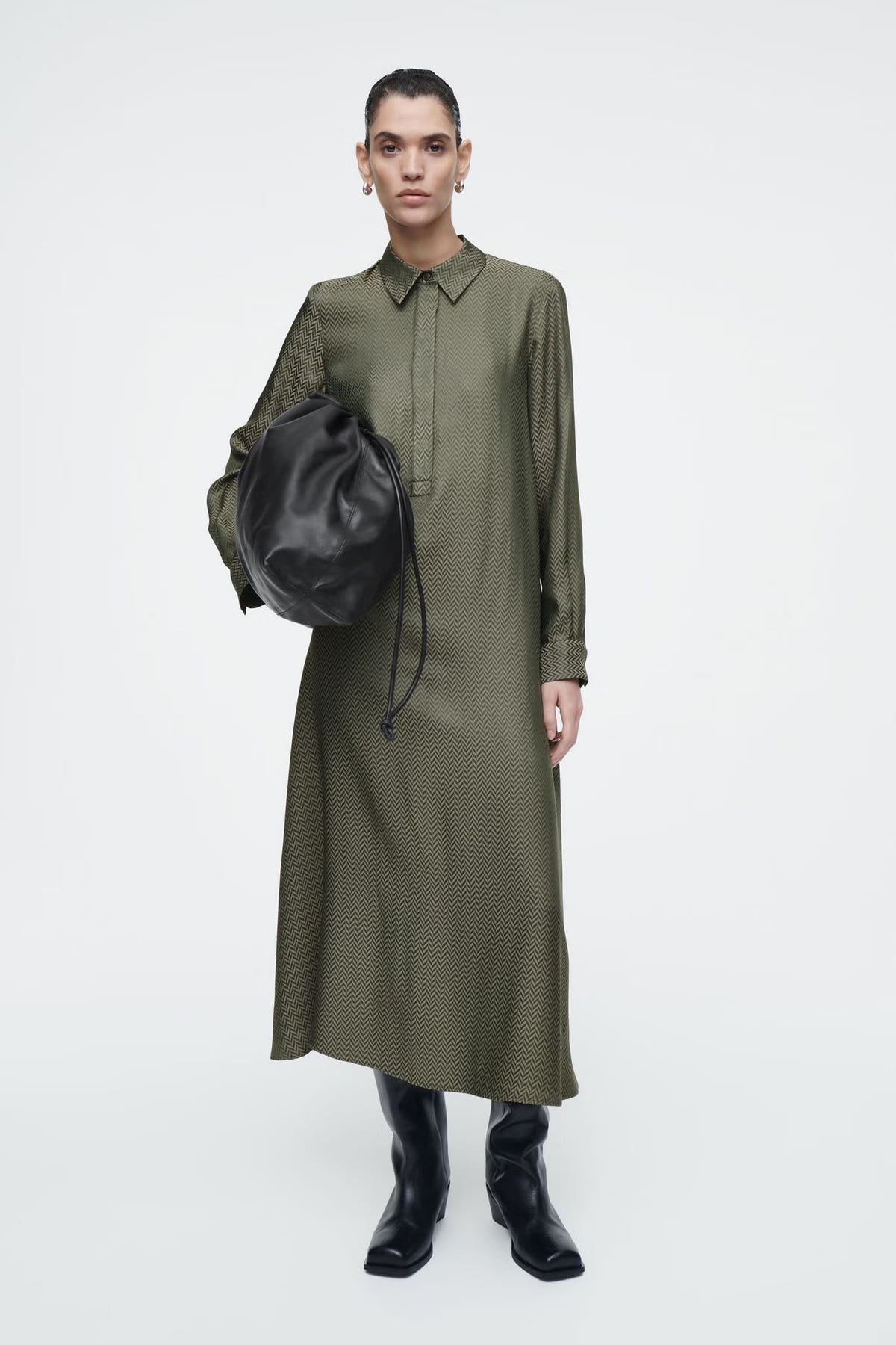 Herringbone Maxi Shirt Dress | COS Kuwait